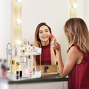 Weidace Bathroom Counter Organizer Countertop Shelf, Skincare Organizer Perfume Holder for Dresser, Bathroom Countertop Tray for Cosmetic, Skin Care, Lipstick (2 Tiers, White)