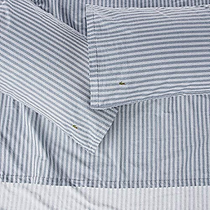 Lacoste 100% Cotton Percale Sheet Set, Herringbone Print, Vintage Indigo, King