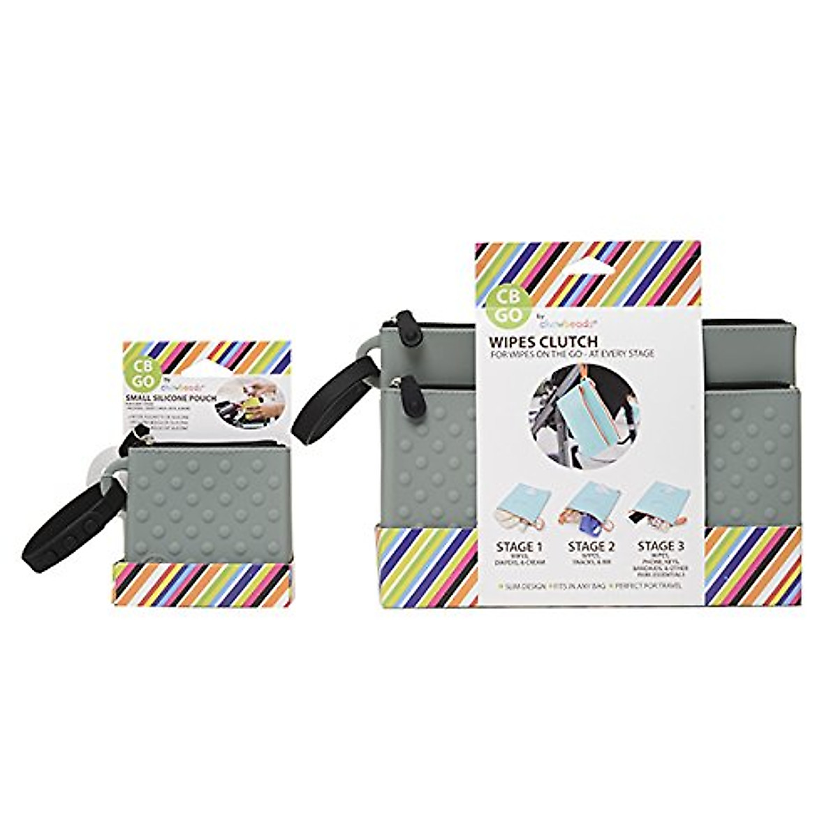 CB Go Small Silicone Pouch. On-The-Go for Stroller and Diaper Bag Organizer for Pacifiers, Keys, Credit Cards & More, Grey