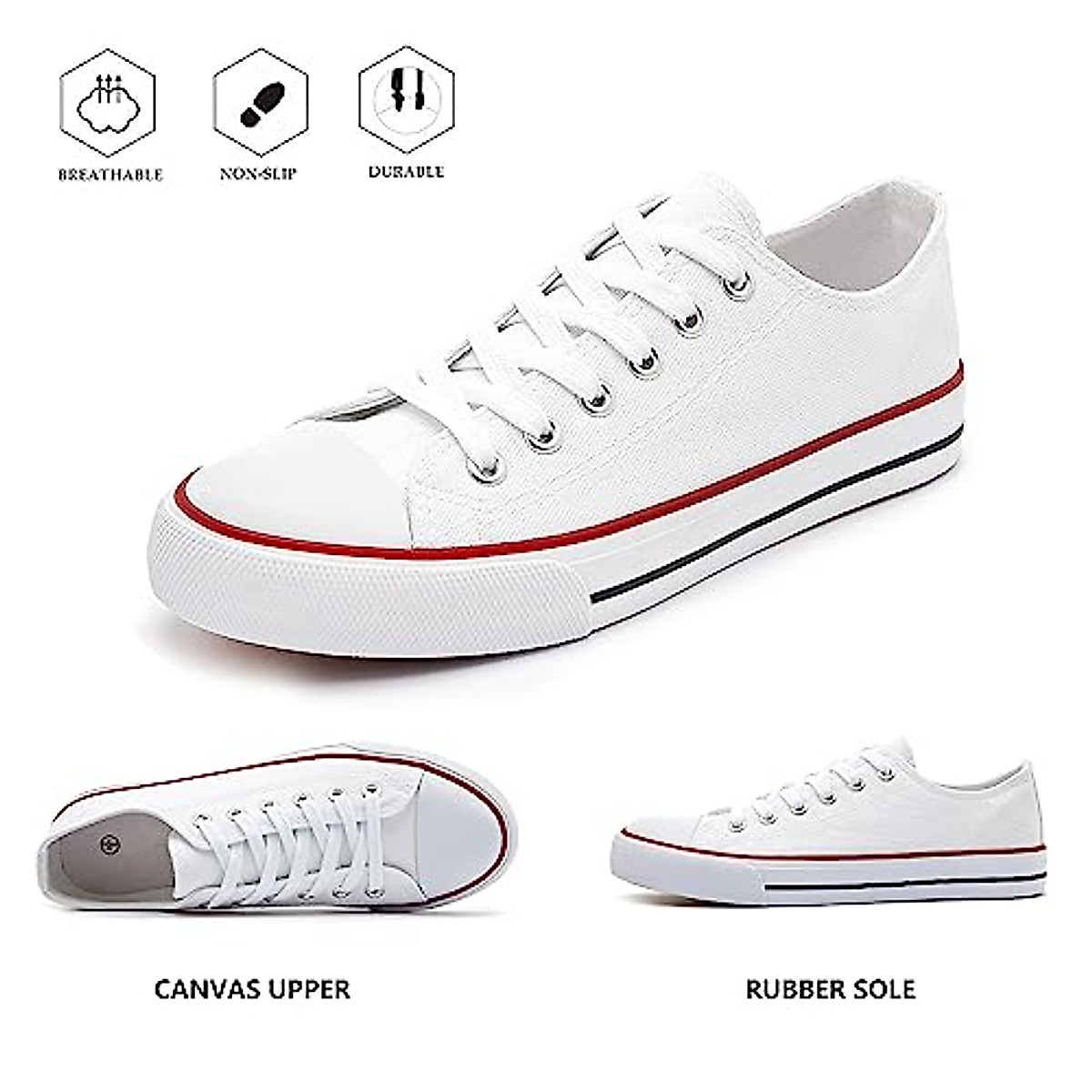 Women's Canvas Shoes Fashion Sneakers White Tennis Shoes Casual Slip on Shoes Floral Embroidered Low Top Sneakers(White.US5)