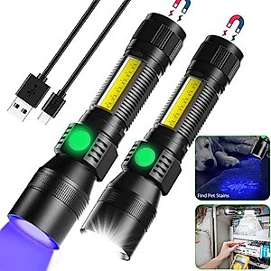 Black Light UV Flashlight Rechargeable, 3in1 Super Bright Tactical Flashlights LED UV Black Light &Redlight, 2000Lumen 7Modes, Zoomable, Waterproof Pocket Flashlight for Pet Stains Detection,Camping