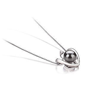 Heart Black 9-10mm AA Quality Freshwater 925 Sterling Silver Cultured Pearl Pendant For Women