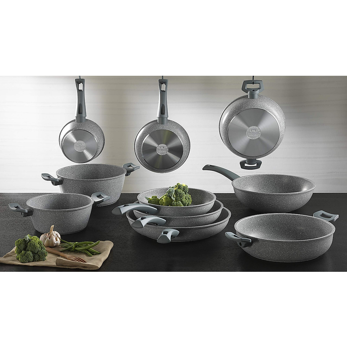 Mopita Roccia Viva 32cm/12.6" Non-Stick Forged Aluminum Fry Pan, Large, Grey