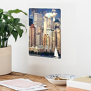 Personalized Metal Tin Sign Skyline New York City Landscape Home Décor Garage Signs for Front Door Outside House USA Street Painting State Building Art Poster Gift for Bathroom 12x18in