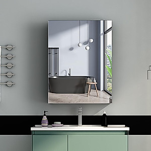 Quavikey Mirrored Medicine Cabinet with Aluminum Recessed or Surface Mount for Bathroom Storage 20x26 Inch, Silver
