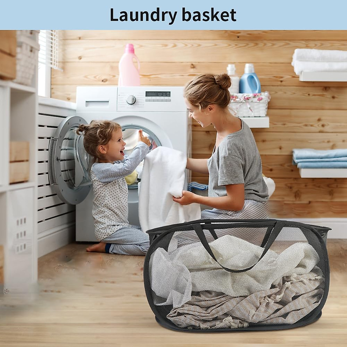 Collapsible Laundry Baskets, Durable Mesh Laundry Hamper with Handles, Portable Foldable Laundry Basket for Dorm, Bathroom & Travel