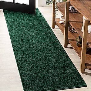 JONATHAN Y SEU100L-212 Haze Solid Low-Pile Indoor Runner Rug, Coastal, Bohemian, Minimalist, Classic, Casual for Bedroom,Kitchen,Living Room,Non Shedding,Easy-Washing, Green, 2 X 12