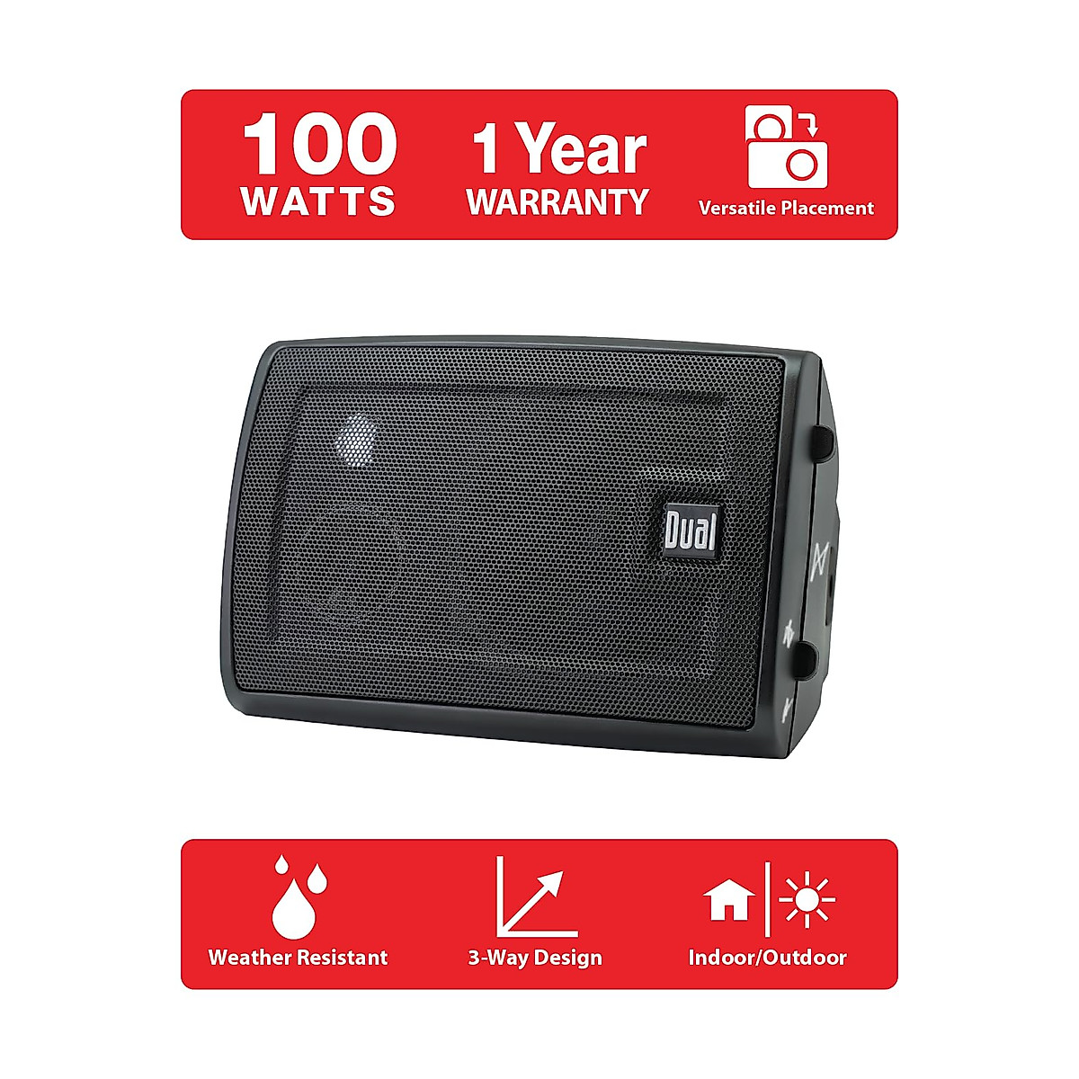 Dual Electronics LU43PB Black 4 inch 3-Way High Performance Outdoor Indoor Speakers with Powerful Bass | Effortless Mounting Swivel Brackets | Weather Resistant | Sold in Pairs | Black