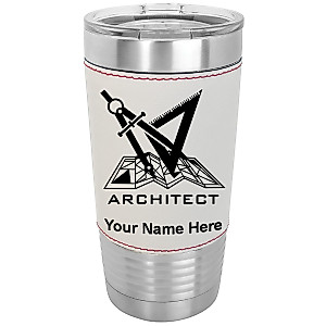 LaserGram 20oz Vacuum Insulated Tumbler Mug, Architect Symbol, Personalized Engraving Included (Faux Leather, Baseball Style)