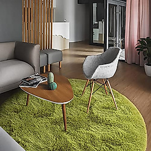 Chicrug Fluffy Round Area Rugs for Girls Bedroom, 4x4 Feet Shaggy Circle Area Rug for Living Room, Soft Fuzzy Carpets for Princess Room, Cute Rug Kids Circular Playmats for Baby Nursery Home, Green