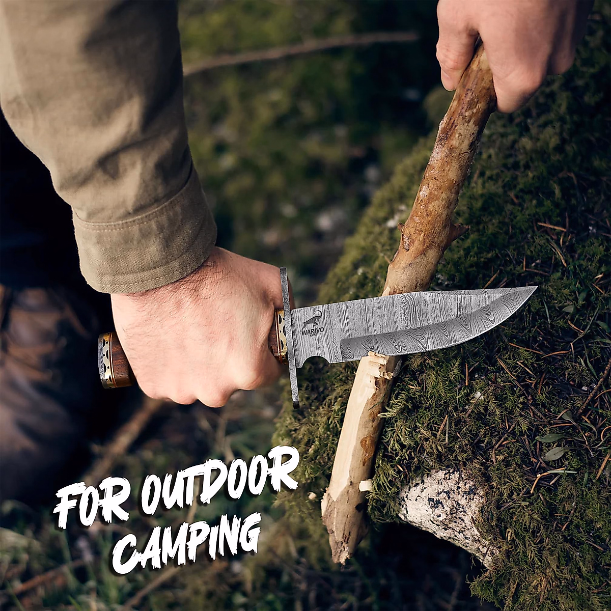 Handmade Damascus Steel Hunting Knife - 11" EDC Fixed Blade Knife Ideal for Skinning, Camping, and Outdoor, Bushcraft, Tactical, Skinning Knife With Wood Handle & Leather Sheath