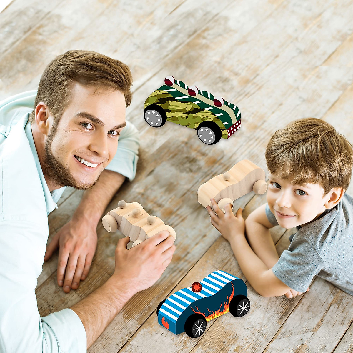 Haconba 18 Pack DIY Wood Car Toys Unfinished Wooden Cars to Paint Wooden Craft Cars for Home Activities Craft Projects Family Time Handicraft