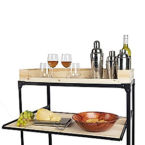 Mind Reader 3-Tier Rolling Beverage Utility Pull-Out Shelf, Kitchen Bar Serving Cart, Steel, Wood, Black
