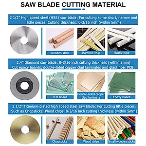 MXBAOHENG Mini Table Saw Small Precision Hobby Table Saw, 1/2" Adjustable Cut Depth, w/Chuck, Sanding Disc, 96W Adjustable Speed Power Supply, for PCB/Wood/Plastic Cutting