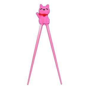 Ebros Gift Reusable Training Chopsticks Set With Animated Food Safe Silicone Helper Hinge Guide For Sushi Noodles Rice Dining Fun For Kids And Adults (Pink Maneki Neko Cat)