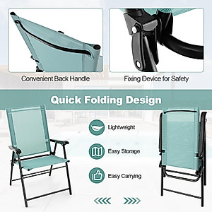 Tangkula Patio Folding Chairs Set of 2, Outdoor Sling Chairs with Breathable Fabric Back & Seat, Portable Dining Camping Chairs for Poolside, Yard, Garden, Deck, Lawn, Beach (Mint Green)