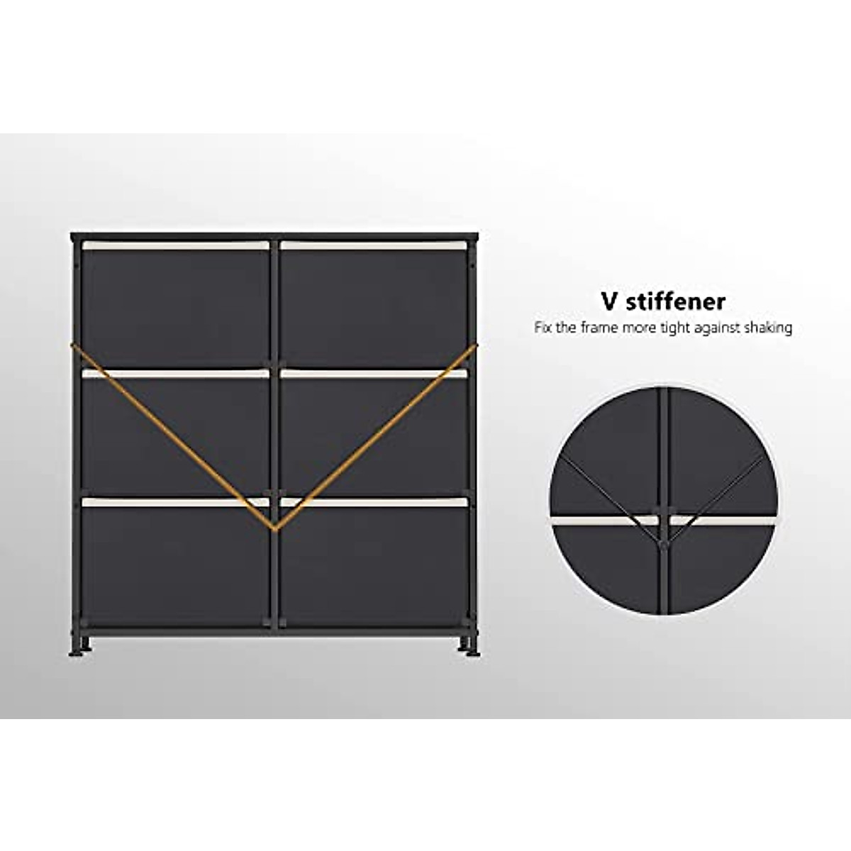 FEZIBO Dresser Organizer, Chest of Drawers-Dresser for Bedroom, Hallway, Entryway, Closets, Furniture Storage Tower-Steel Frame, Wood Top, 6 Drawers Organizer Units-Black Grey White Edge