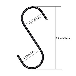 Dreecy 30 Pack Heavy-Duty Black S Hooks Steel S Hanging Hooks Kitchen Pot Rack Hooks Closet Hooks for Hanging Pots Pans Cups Plants Bags Towels Jeans Large 3.4 inch