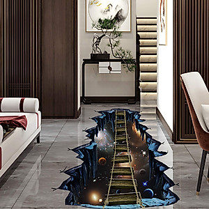 RW-82004 3D Floor Stickers Galaxy Interstellar Space Suspension Bridge Floor Stickers Removable Illusion Waterproof Floor Wall Decor for Kids Bedroom Living Room Nursery Home Decoration
