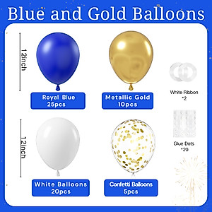 BAUANOOY Royal Blue Gold White balloons, 60pcs 12 Inch Navy Blue Metallic Gold Confetti Balloon for Wedding Graduation Baby Shower Birthday Decorations