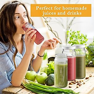 Salzesfalls 16oz Glass Juice Bottles with Lids and Straw,Reusable Juice Bottles with Lids,Travel Drinking Jars with Scale, for Juice,Coffee,Iced Tea,Smoothies,Milk,Set of 9