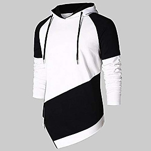 Hoodies for Men Thenlian Man Autumn Spring Patchwork Long Sleeve Hoodies Sweatshirt Blouse Shirt(Black, XL)