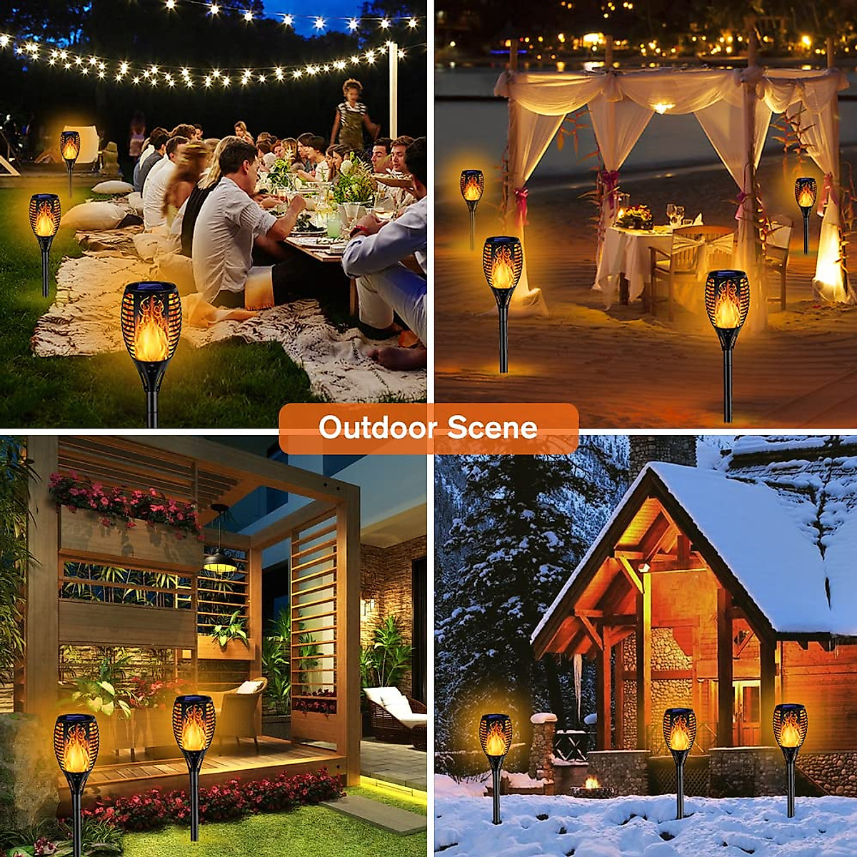 Arrinew Upgraded Outdoor Solar Torch Lights, 33 LED Solar Light Torches with Dancing Flickering Flame, Waterproof Landscape Decoration Lights for Garden Pathway Yard Patio Driveway (4 Pack)