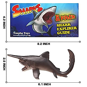 Yeonha Toys 8 Pack Shark Toys with Educational Booklet, Soft Plastic Realistic Shark Figure Set for Kid, Ocean Sea Animal Party Favor, Pool Bath Tub Toy for Toddler Child Boy Girl, Birthday Gift