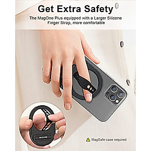 EWA The MagOne Plus Compatible with MagSafe Phone Grip Stand with Silicone Finger Strap, Removable Magnetic Holder Kickstand, Strong Magnets Stick to Metal, Only for iPhone 14, 13, 12 Pro/Max/Plus
