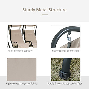 Outsunny Patio Swing Chair with 2 Separate Seats, Outdoor Swing Glider with Removable Canopy and Cup Holders, for Porch, Garden, Poolside, Backyard, Beige