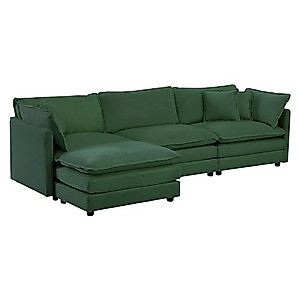 Free Combination Oversized Modular Sectional Sofa with Reversible Chaise,Chenille Upholstered L-Shaped 4-Seat Corner Couch w/Movable Ottoman,Comfy Leisure Cloud Boucle Sofá Sleeper Lounge Sofabed