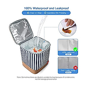 Lekebaby Baby Bottle Bag with Ice Pack Fits 6 Bottles or 4 Large 9 Oz Bottles, Leakproof Breastmilk Cooler Bag for Nursing Mom Daycare, Striped