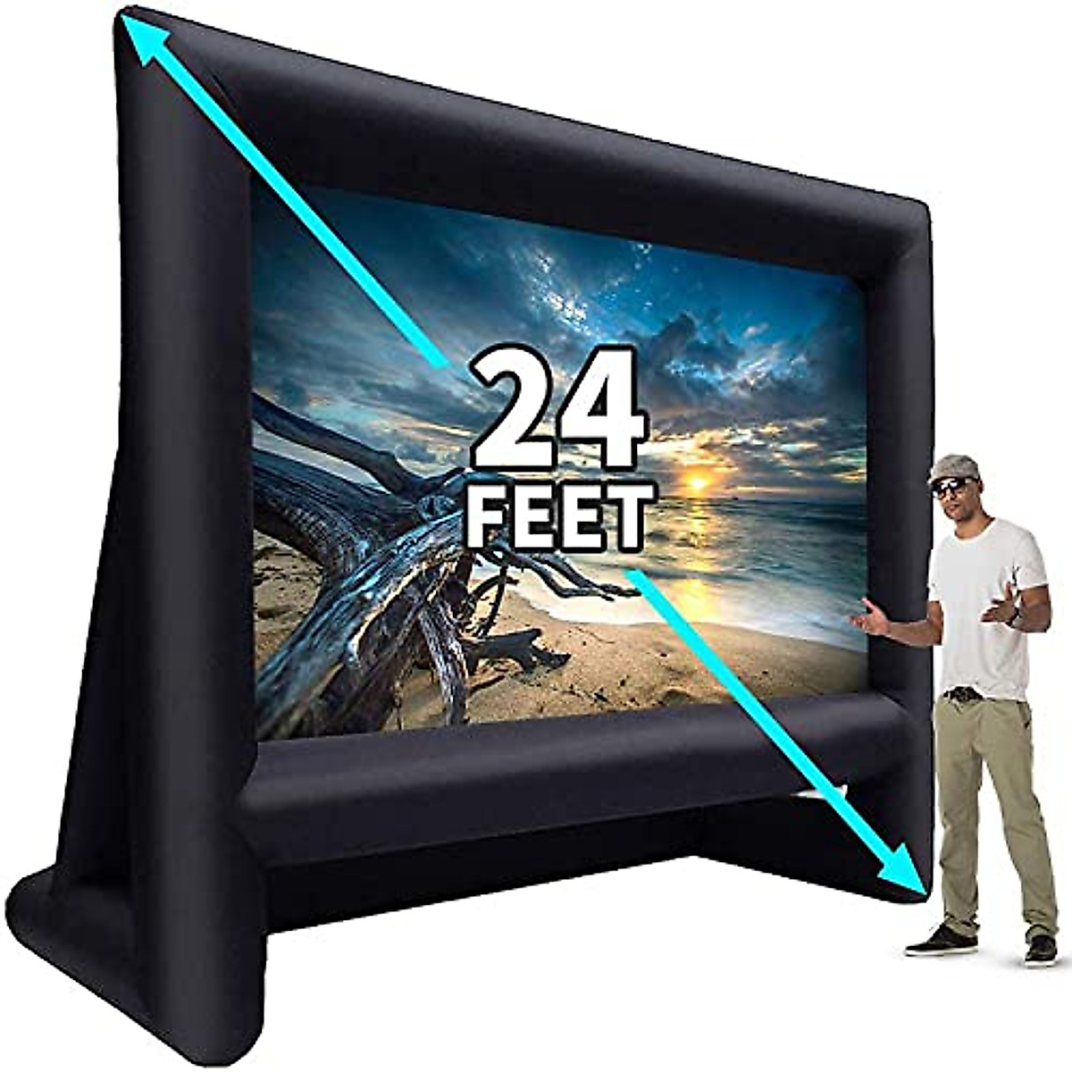 QILEBA 24 Feet Inflatable Outdoor Indoor Projector Movie Screen, Portable Blow Up Cinema Projection Screen, with Air Blower, Tie-Downs and Storage Bag, for Backyard Pool Party Movie Nights