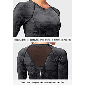 SANTINY Women's Long Sleeve Crop Workout Tops Slim Fit Gym Yoga Running Shirts for Women(Grey Camo_XL)