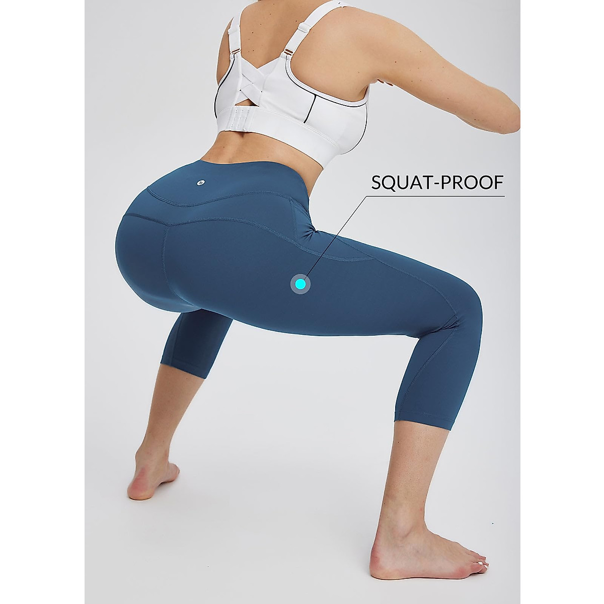 BALEAF Women's Capri Leggings with Pockets Yoga Plus Size High Waisted Workout Running Gym Casual Pants Denim Blue M