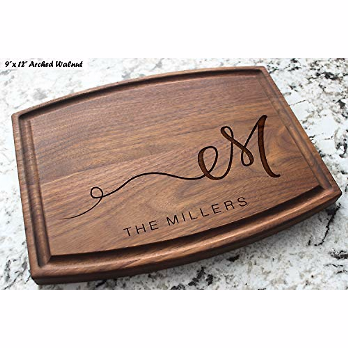 Personalized Cutting Board, Custom Wedding, Anniversary or Housewarming Gift Idea, Wood Engraved Charcuterie, for Friends and Family, Swirled Initial Design 080