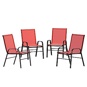 Flash Furniture Brazos Series Red Outdoor Stack Chair with Flex Comfort Material and Metal Frame, Set of 4