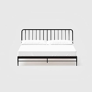 RST Brands Kairosis Metal Indoor Modern Bed, Rolled Poplar Veneer Slats, No Box Spring Needed, King (U.S. Standard), Black