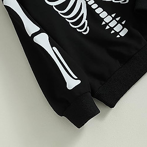 Halloween Baby Clothes Toddler Boy Pumpkin Sweatshirt Hoodie Skeleton Hooded Sweatsuit Set Little Kid Fall Outfit (Black,6-7 Years)