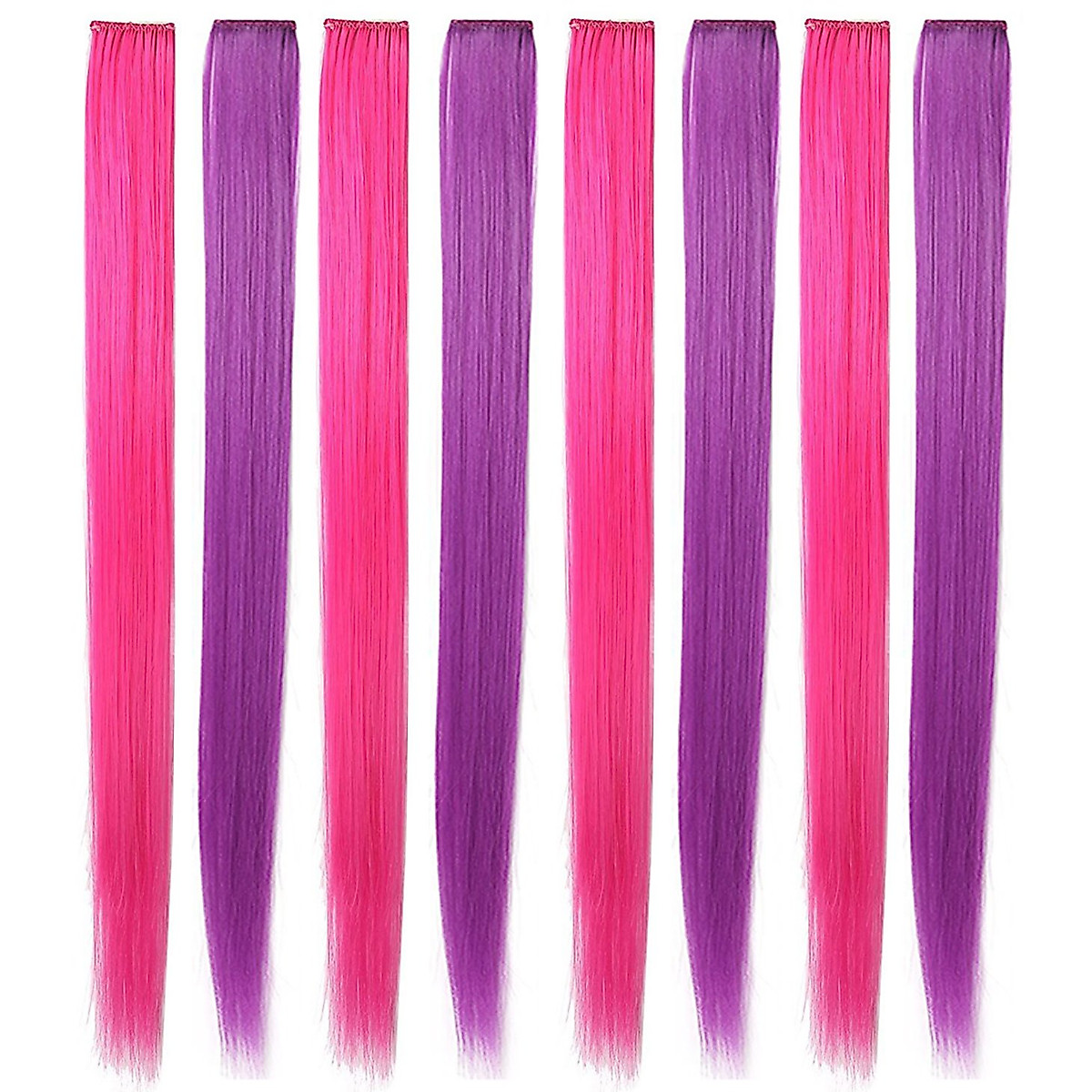 Rhyme Pink Purple Hair Extensions for Girls 21 inch Highlight Princess Party Colored Hair Extensions Clip in/on for Girls and Kids Hair Accessories Wig Pieces 8PCS (Pink Purple)