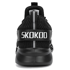 SKOKOD Men's Steel Toe Shoes Slip On Puncture Proof Safety Shoes Non-Slip Work Sneakers Composite Toe Industrial Construction Shoes(Size 10.5 Black)