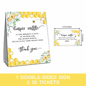 Sweet As Can Bee Baby Shower Game Cards, 50 Diaper Raffle Tickets and 1 Self-standing Diaper Raffer Sign-（LBLK-001）