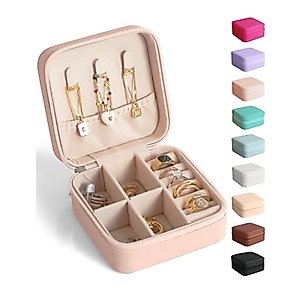 BeBeGee Exquisite Travel Jewelry Case, Portable Mini Jewelry Travel Organizer, Small Jewelry Boxes for Women, Bridesmaid Gifts and Travel Essentials Accessories to Store Rings, Necklaces, Earrings(1 PC Pink)