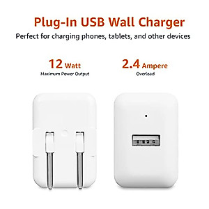 AmazonBasics 12W One-Port USB-A Wall Charger (2.4 Amp) for Phones (iPhone 13/12/11/X, Samsung, and more) - White (2-Pack)