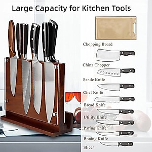 Kitchen Magnetic Knife Block with Acrylic Shield Acacia Wood Double Side Knife Holder Rack Stands with Strong Enhanced Magnets Multifunctional Storage Knife Stand for Kitchen Cutlery Display Organizer