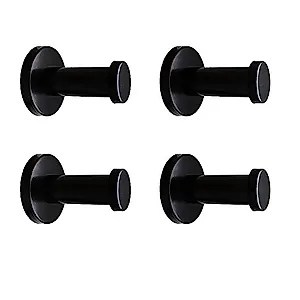 NELXULAS Classic Black Stainless Steel Single Super Heavy Duty Wall Mount Hook, Bath Towel Hooks, Coat Hanger (2", 4 PCS)