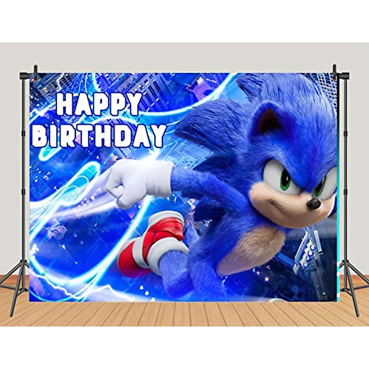 PSXF Blue Sonic Hedgehog Happy Birthday Themed Photography Backdrop 5x3ft Sonic Boom Superhero Kids 1st Birthday Party Photo Background Studio Banner