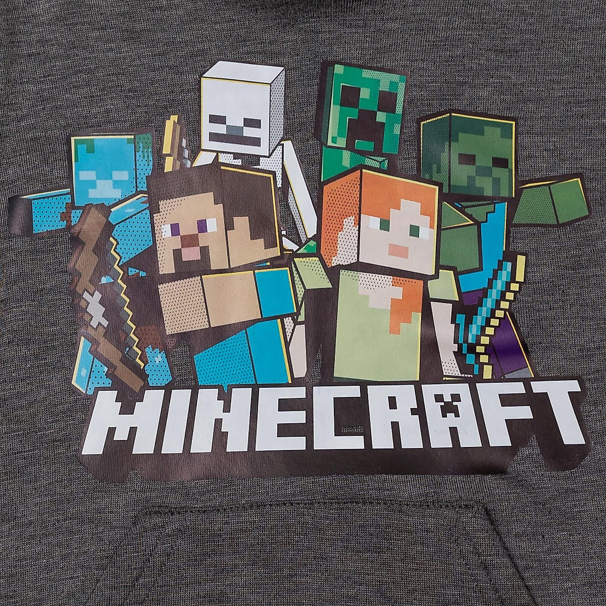 Minecraft Mobs Alex Steve Big Boys Fleece Pullover Hoodie Gray 18-20