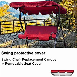 ASkinds Outdoor Patio Swing Cushions 3 Seater and Canopy Replacement, Waterproof Swing Replacement Parts for Outdoor Patio Swing Chair or Hanging Glider Porch Bench Furniture Cover(Red)