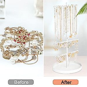 Jenseits Jewelry Organizer Stand, 3 Tier Necklace Organizer Holder Tree, Adjustable Height Jewelry Earring Display Towers, Long Necklaces Bracelets Jewelry Storage Rack for Dresser Bathroom Vanity